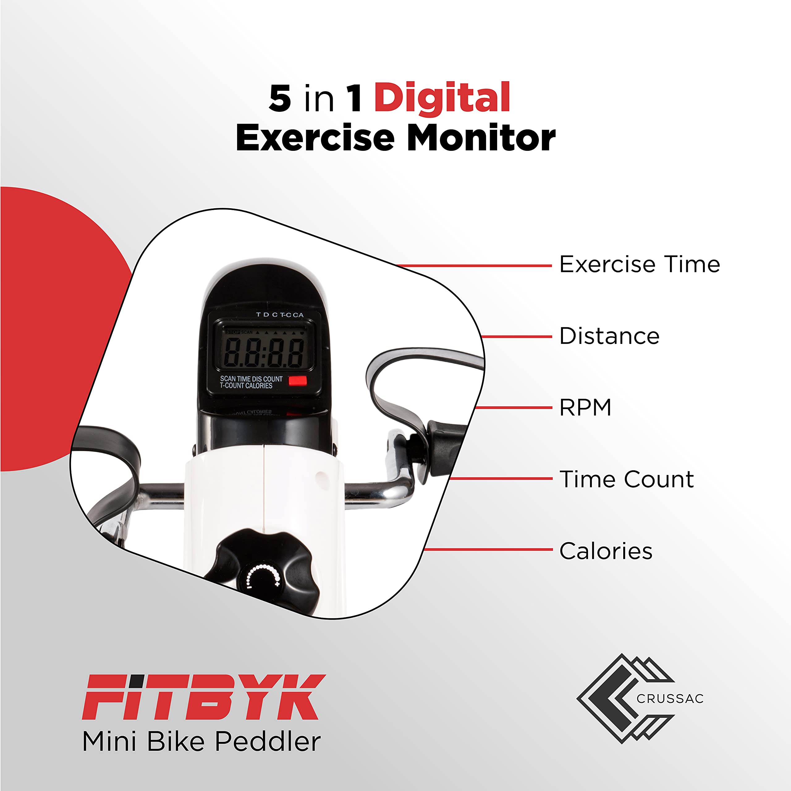 CRUSSAC Mini Exercise Bike, Under Desk Bike Pedal Exerciser Portable Foot Cycle Arm & Leg Peddler Machine with LCD Screen Displays
