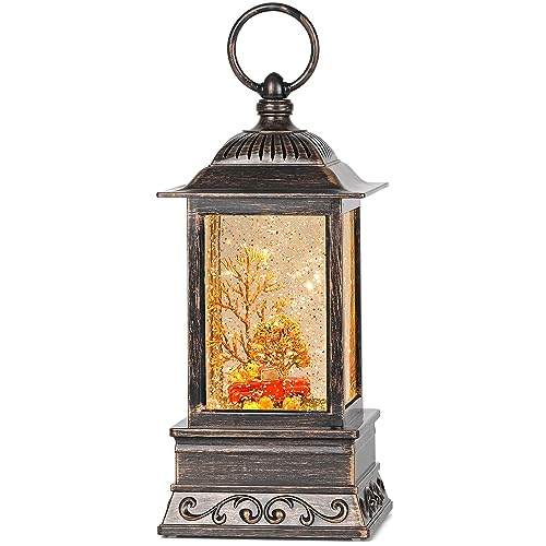Red Truck Snow Globe Fall Decorations for Home, Thanksgiving Glittering Lighted Lantern Autumn Harvest Decor