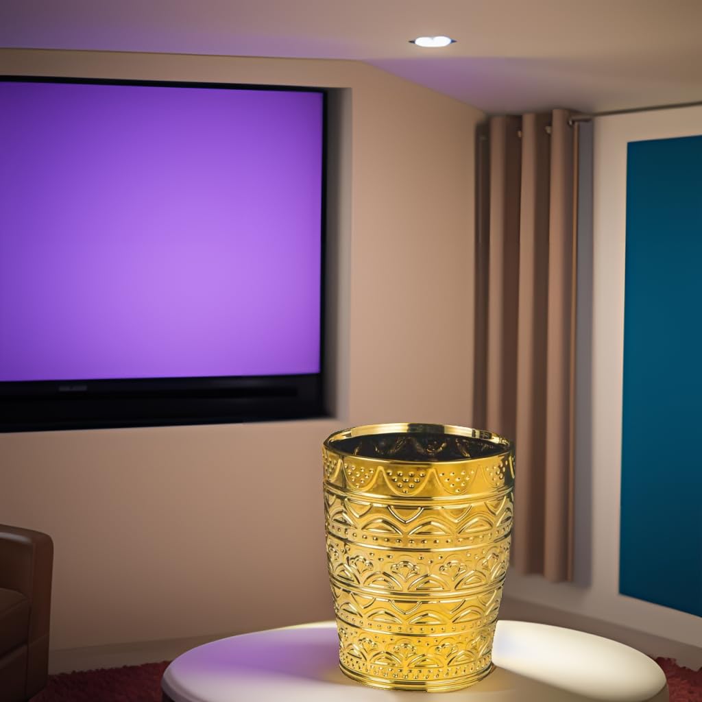 Gold Garbage Can Kitchen Trash Cans Wastebasket, Decorative Garbage Container Bin for Bathroom, Bedroom, Kitchen, Home Office, and Holds Waste(Round,Ceramic,Open Top