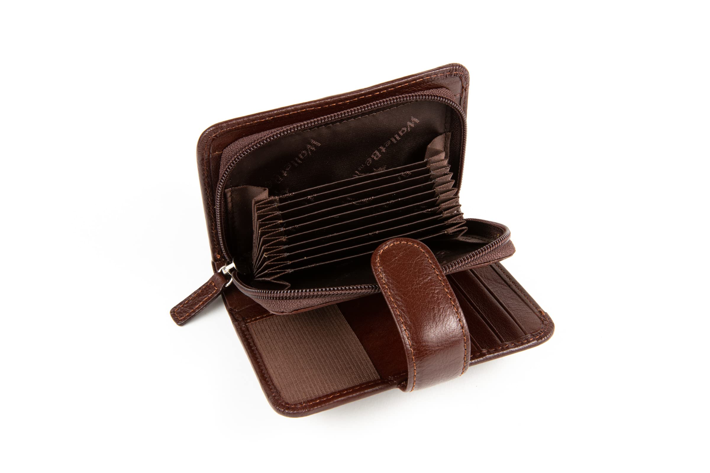 WalletBe Women's Wallet Leather RFID Coin Purse Billfold Accordion Brandy