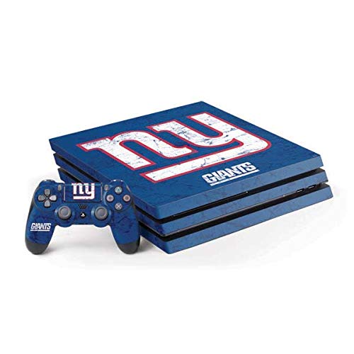 Skinit Decal Gaming Skin Compatible with PS4 Pro Console and Controller Bundle - Officially Licensed NFL New York Giants Distressed Design