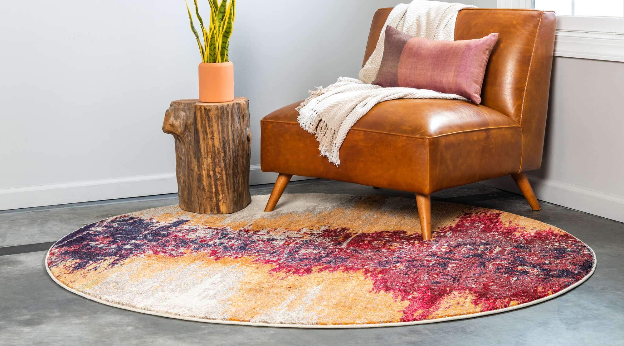 Unique Loom Estrella Collection Abstract, Rustic, Modern, Gradient, Distressed Area Rug, 6' 1" x 6' 1", Pink/Navy Blue