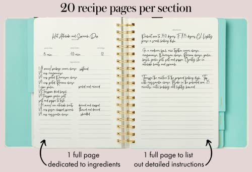 Kate Spade New York Recipe Book with 7 Tabbed Sections and Recipe Card Sleeves, Deco Dot