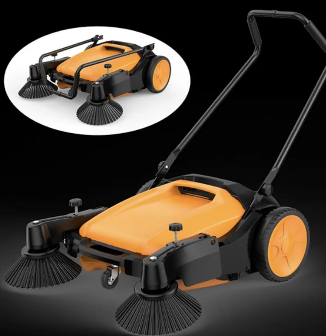 Industrial Floor Sweeper with Triple Brooms, 39 inch Outdoor and Indoor Sweeper