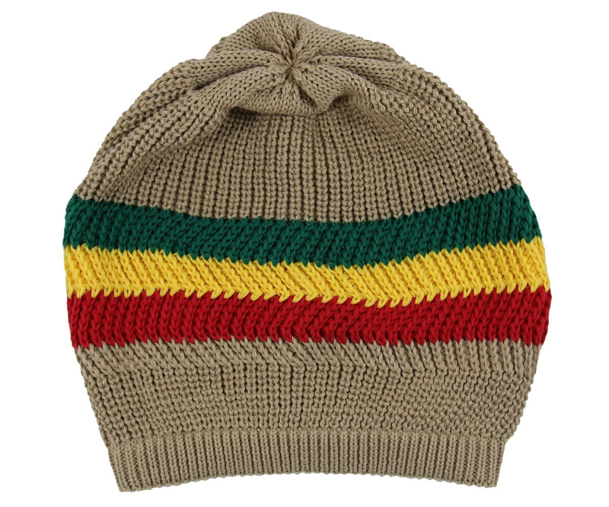 RW Knitted Cotton Classic Rasta Beanie (Khaki/Rasta)