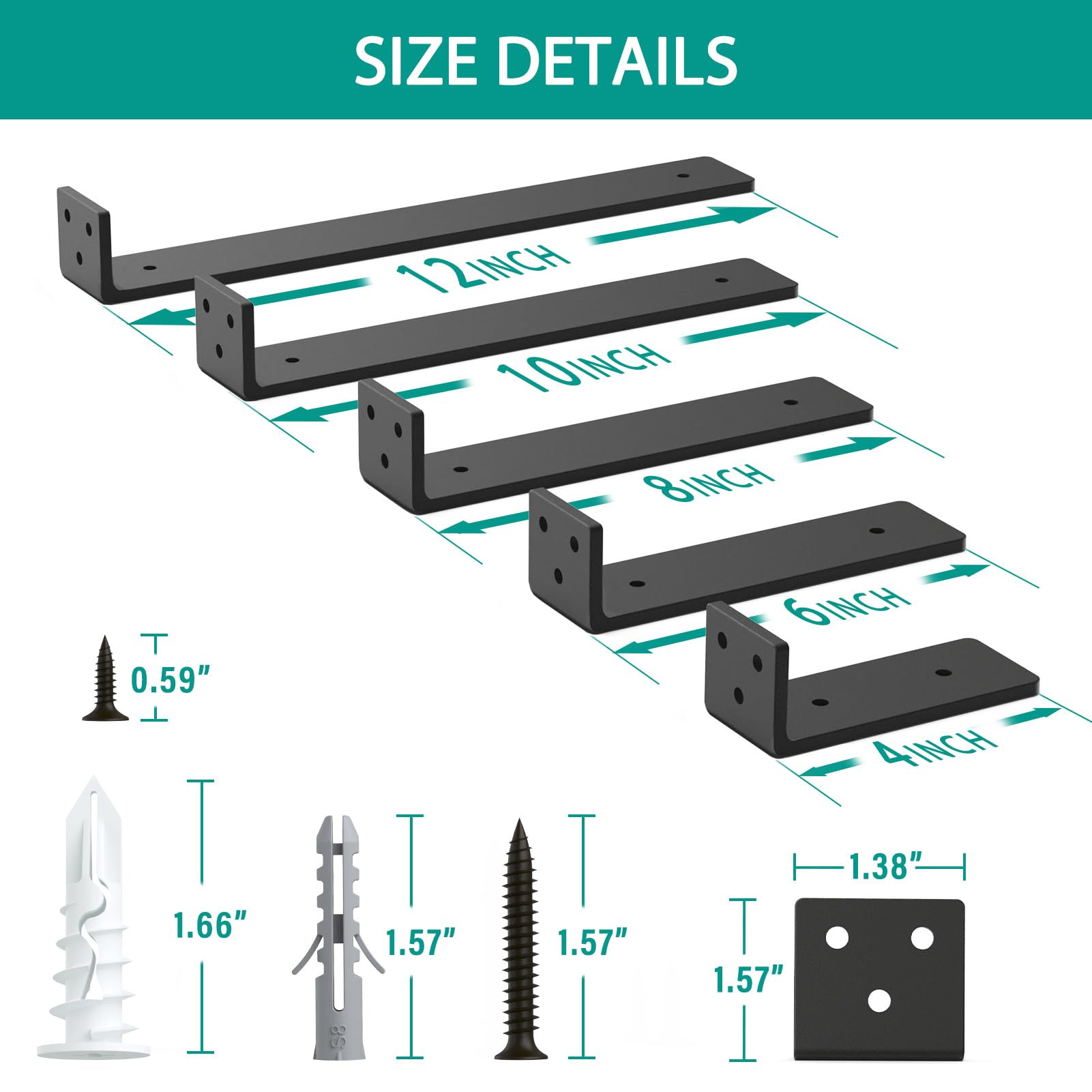Goovilla Shelf Brackets, Heavy Duty Floating Shelf Bracket 6 Inch for 2Γ4β Wood Stud, 4 Pack L Brackets for Shelves, Black Metal Wall Shelving Brackets, Shelf Support Brackets, 160 lb. Load Capacity