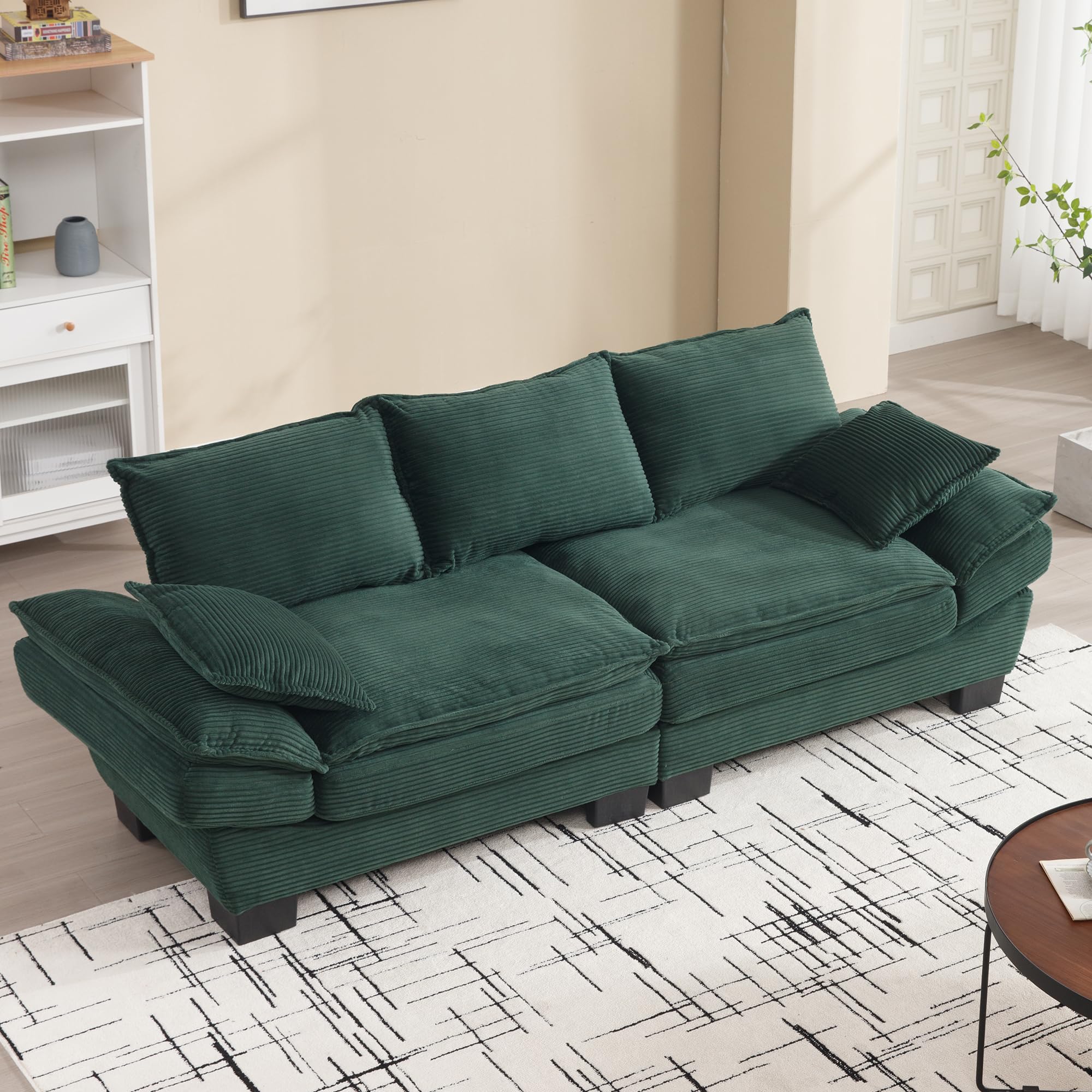 GNIXUU Cloud Loveseat Sofa Couch, Comfy Corduroy 3 Seat Sofa with Deep Seat & Wider Armrest,88.6” Upholstered Modern Sailboat Couches for Living Room, Apartment, Office, Small Space, Green