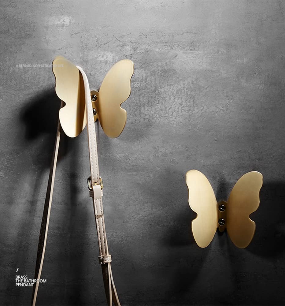 Primst 3 PCS Brass Butterfly Hooks with Screws, Decorative Wall Mounted Hooks Hat Rack Robe Hook for Bathroom Kitchen Entryway (Gold)