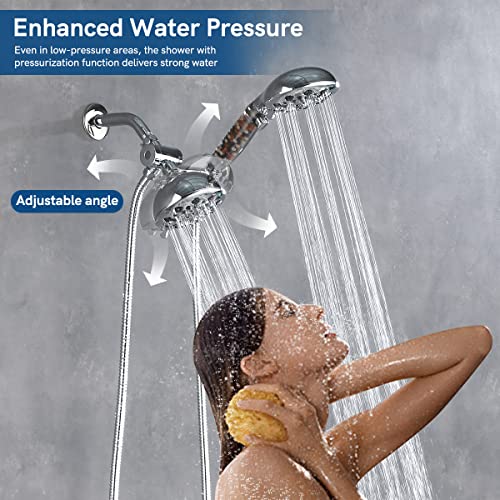 Fulgutonit Modern 9-Setting Shower Head with Handheld Combo, Polished Finish, Removes Chlorine and Harmful Substances