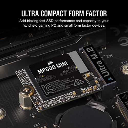 Corsair MP600 Mini 1TB M.2 NVMe PCIe x4 Gen4 2 SSD – M.2 2230 – Up to 4,800MB/sec Sequential Read – High-Density 3D TLC NAND – Great for Steam Deck and Microsoft Surface – Black