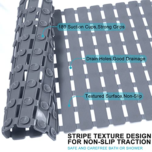 Linoows Shower Mat Non Slip Bath Mat for Tub and Shower Floor Mat, Machine Washable Bathtub Mat with Suction Cups and Drain Holes, Soft Bathroom Accessories, 27.5x15.7 Inch, Gray