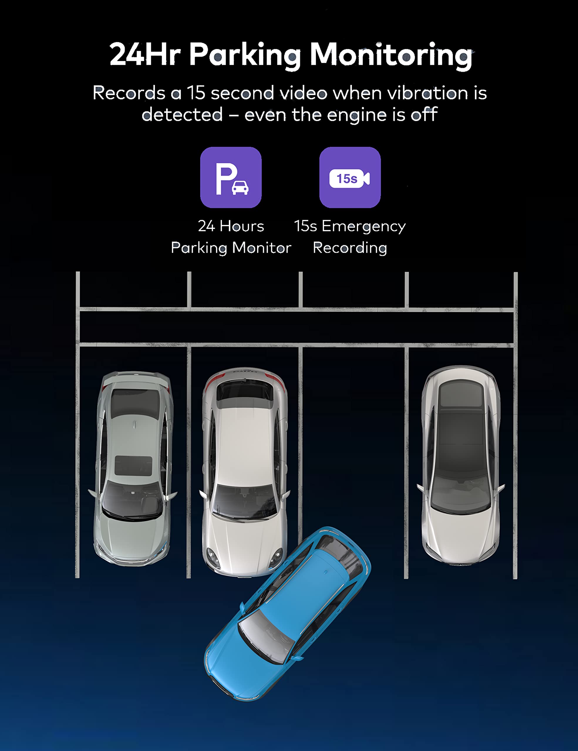 Dash Camera for Cars, Dual Dash Cam with 2K+1080P Front and Rear, 2.5K 1440P Single Front, Dual Sensor, IR Night Vision, 24 Hour Parking Mode, Built-in GPS, Support App Control