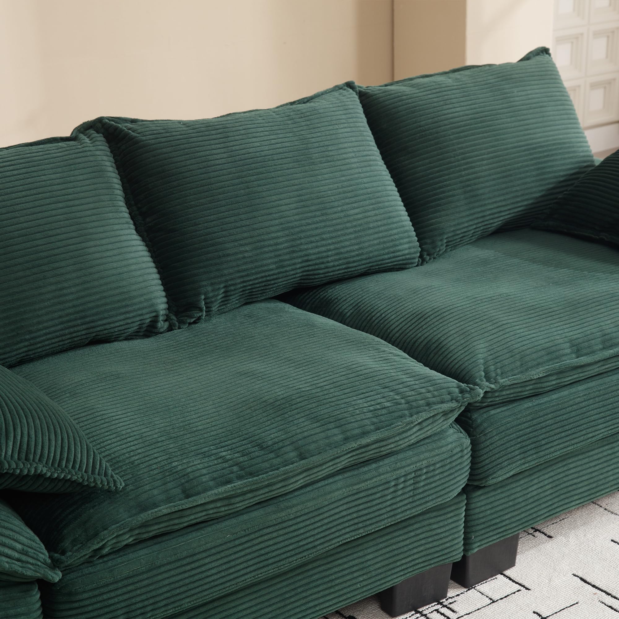 GNIXUU Cloud Loveseat Sofa Couch, Comfy Corduroy 3 Seat Sofa with Deep Seat & Wider Armrest,88.6” Upholstered Modern Sailboat Couches for Living Room, Apartment, Office, Small Space, Green