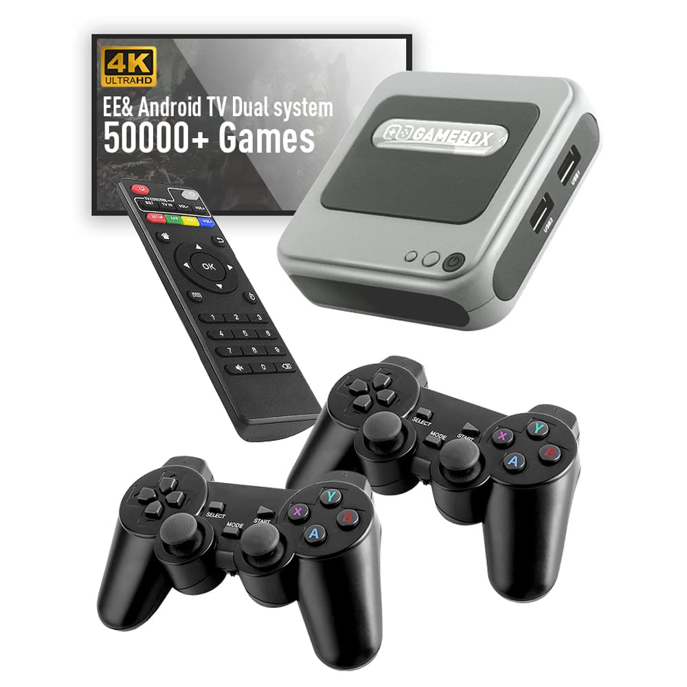 DATA FROG Retro Game Console Built in 50000+ Games Stick 4k 50+ Emulators Compatible with PSP/PS1/DC/MAME/ARCADE/ATRARI/SEGA Dual System Controller TV Game Box（256G）