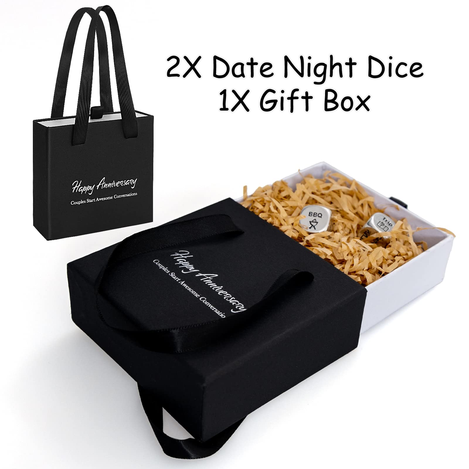 Date Night Dinner Tin Dice Meal and Activity Decider Dice 10th Anniversary Entertainment Gift for 10 Year Anniversary, Wedding, Valentine, Birthday, Christmas