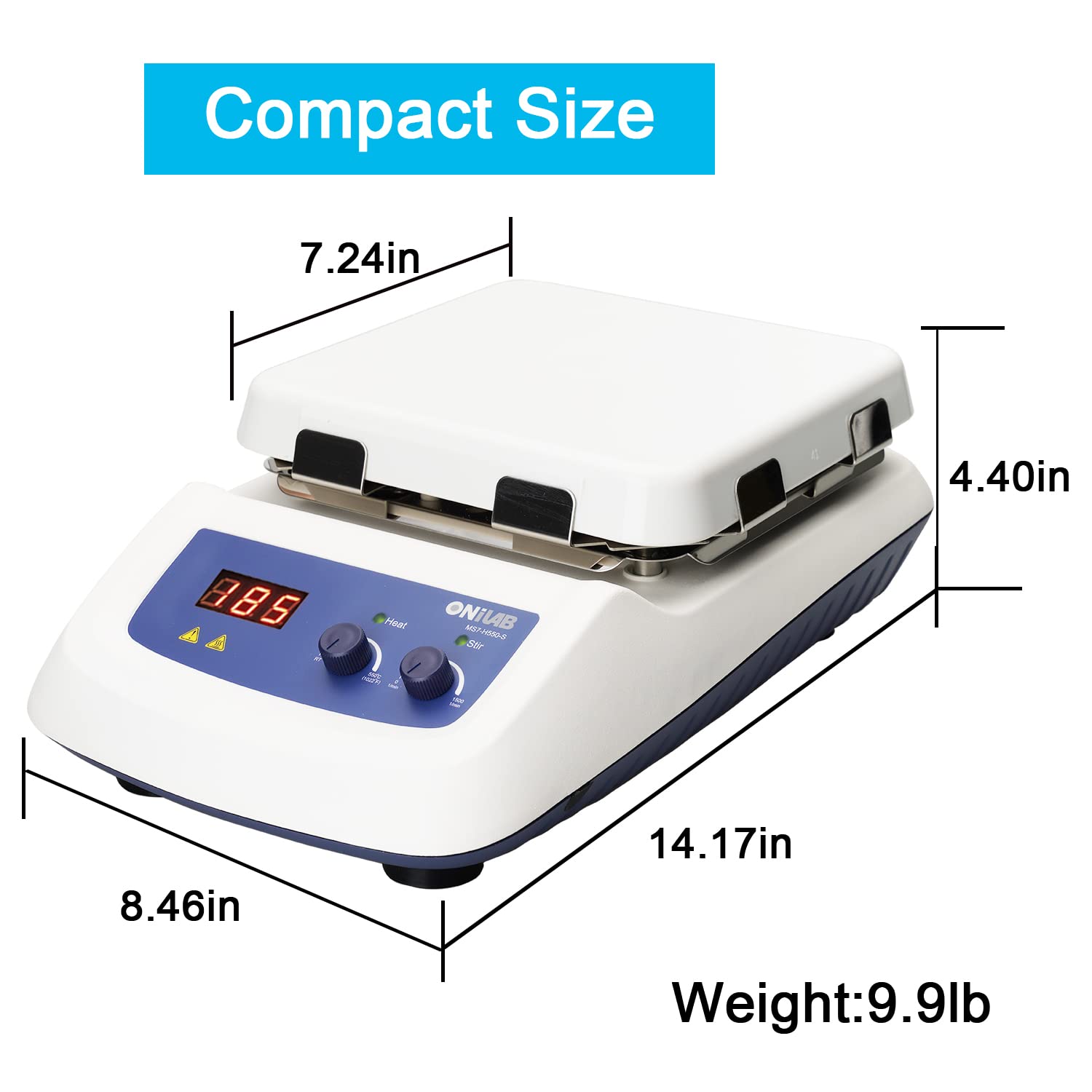 ONiLAB 8050122211 550C Magnetic Hotplate Stirrer Max Heating Temperature to 550℃ Speed 1500rpm, White, Glass Ceramic