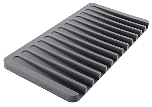 Self-Draining 2 in 1 Silicone Drying Mat and Trivet by Modern Joe's. Premium Space Saving Dish and Glassware Silicone Mat. Made from Food-grade, Dish Washer Safe and Heat Resistant (Gray)
