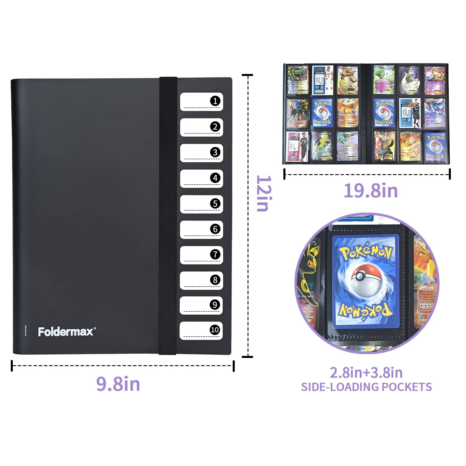 Foldermax Card Binder - 9 Pocket Trading Card Album Folder - 360 Side Loading Pocket Binder for TCG