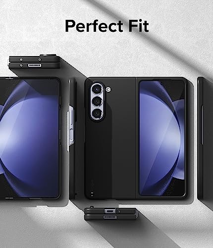 Ringke Slim [Minimalist Fit] Compatible with Samsung Galaxy Z Fold 5 Case for Women and Men, Simple Modern Sleek Design, Protective Sturdy Solid 5G Cover with Lanyard Hole - Black