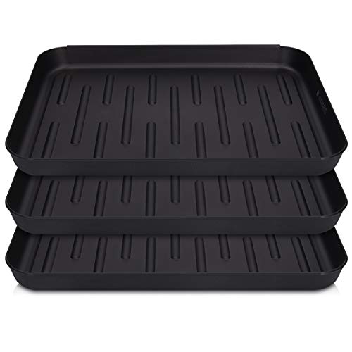 Navaris Set of 3 Shoe Drip Trays - Multi-Purpose Boot Tray for Rain Boots, Winter Boots, Sneakers - Indoor and Outdoor Use in All Seasons - Black, S