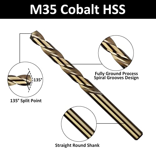 UBESTHS 3/32" Cobalt Drill Bits 12Pcs, M35 HSS Metal Drill Bit Set with Storage Case for Hard Metal, Stainless Steel, Cast Iron