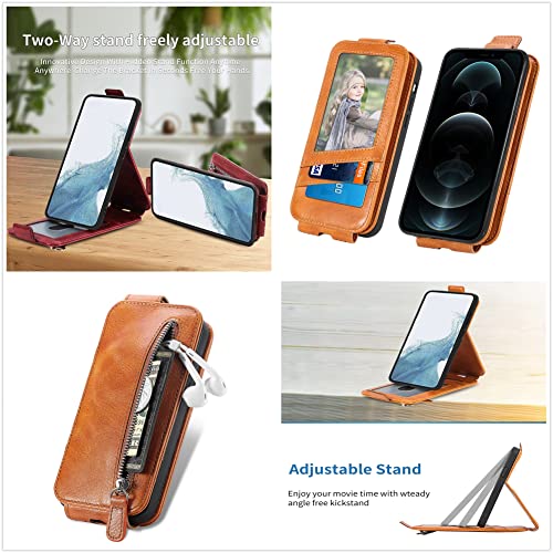 HUANGTAOLI PU Leather Handbag Case Cover for Oppo Find X5 Pro 5G, Built-in Magnet Closure Zipper Wallet Case for Oppo Find X5 Pro 5G