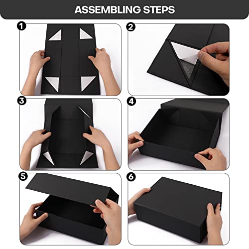 SENNAUX Gift Box 6PACK 11*8*3.5 Inches Gift Boxs with Lid Magnetic Closure Packaging Box Decorative Box with Ribbon for Christmas, Mother's Day, Father's day, Birthdays, Bridal Gifts, Weddings (6PACK-11''*8''*3.5'', Black)