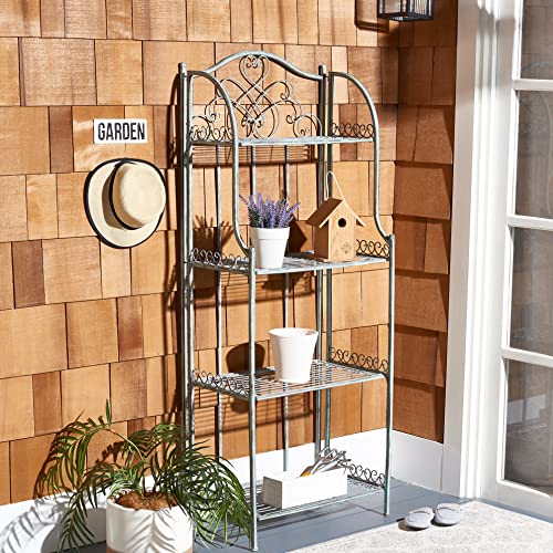 SAFAVIEH Outdoor Collection Amaris Victorian Antique Dark Green Wrought Iron 4-Tier Baker's Rack