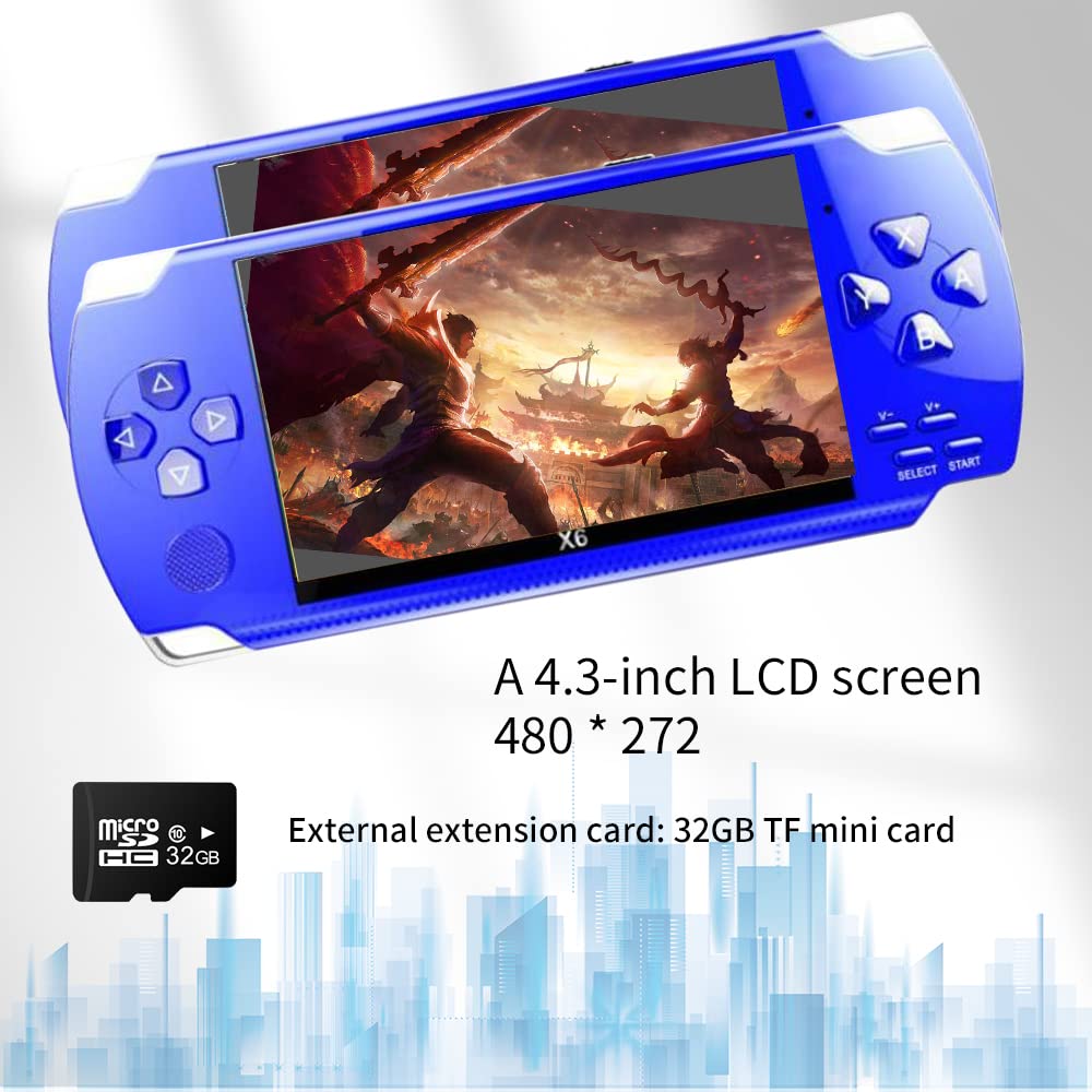 Diketigeey 4.3 inch 8GB Handheld Game Console Built in 1500 Games for Multiple simulators x6 Retro Video Game Console mp3/mp4/Ebook TV Out Portable Game Player Device (Blue)