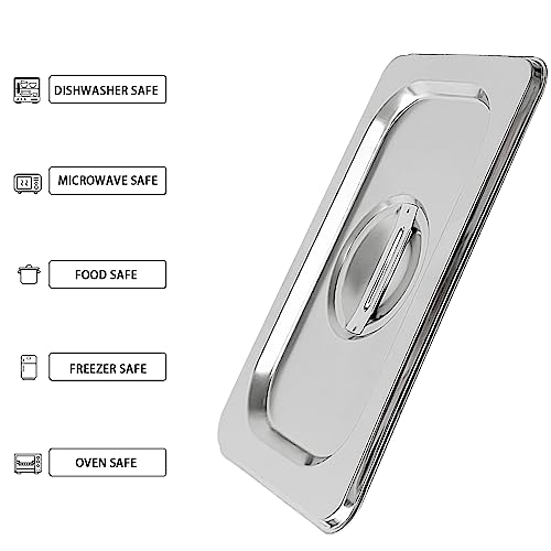 UEJYWUY 8 Pack 1/9 Size Stainless Steel Steam Table Pan Cover, Stackable Steam Table Lids with Handle, Hotel Pan Cover for Steam Table Pan, Buffet Pan, Roasting Pan