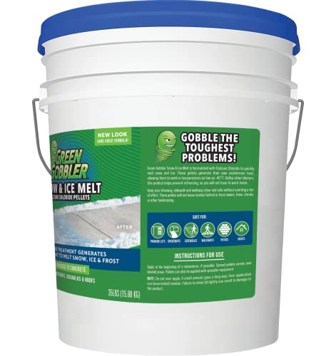 Green Gobbler 93% Pure Calcium Chloride Snow & Ice Melt Pellets | Effective at -40° | 35 lb Pail | Concrete Safe Ice Melt