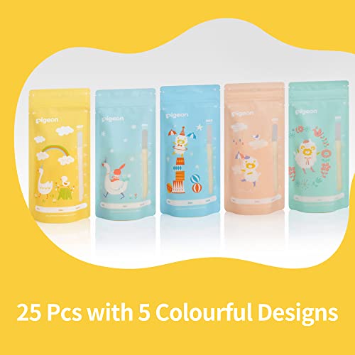 Pigeon Breast Milk Storage Bag, Disposable Self Standing Bag, 5 Colourful Design, 50 Pcs (Pack of 2), 6 Oz