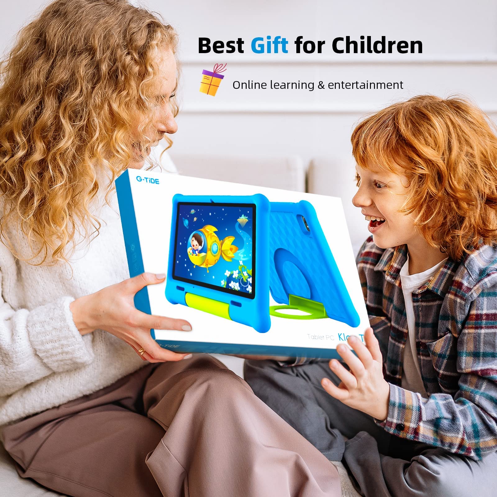 G-TiDE Kids Tablet, 10.1 inch Android 11 Tablet for Kids, 32GB ROM, Quad-Core, HD Dual Camera, WiFi Bluetooth, Parental Control, Kids App Klap with Kid-Proof Case and Screen Protector, Blue