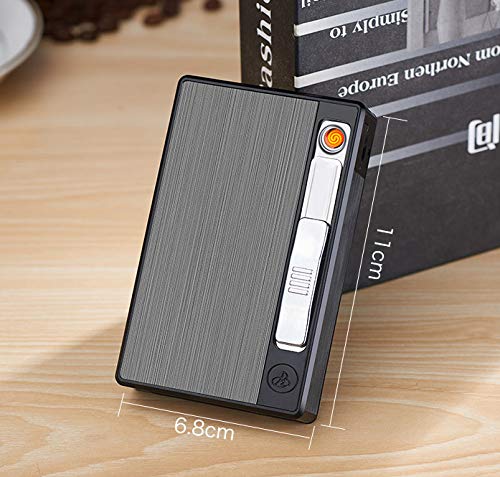 Cigarette Case Cigarette Holder Cigarette Box with Electric Lighter Rechargeable,Automatic Ejection Holder with Dual Arc Lighter,Full Pack 20pcs Slim Cigarettes,Flameless,Windproof (Silver)