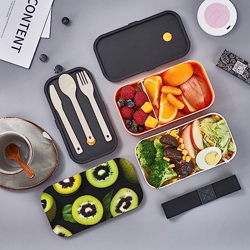 Green Kiwi Adult Lunch Box, Bento Box, With Cutlery Set Of 3, 2 Compartments, Rectangular, Lunch Box For Adults
