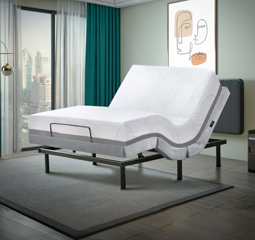 Irvine Home Collection Premium Queen Adjustable Bed Base with 10 Inch Gel Memory Foam Mattress