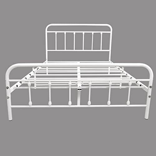 Kefair Full Size Metal Bed Frame with Headboard, Iron Mattress Foundation No Box Spring Needed,10.6 Inch Under Bed Storage, Noise Free, Easy Set Up(White