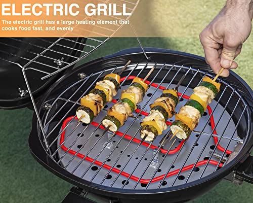 Homewell Electric BBQ Grill for Indoor & Outdoor Grilling with Warming Rack - Portable Patio Grill 1600 Watts (Black)