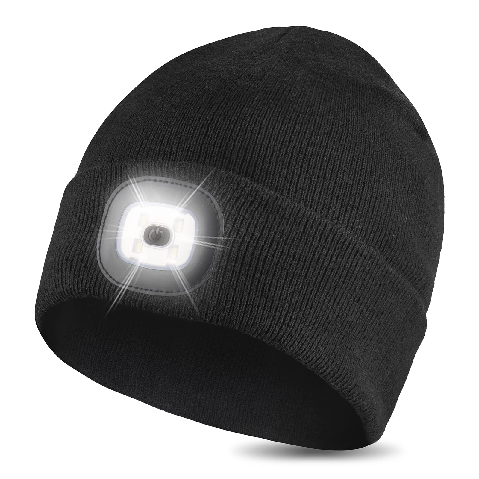 GAFres LED Beanie with Light, Unisex Rechargeable Led Headlamp Hat, Warm Knit Hat for Winter Safety, Head Light for Outdoor Dog Walking,Gifts for Men Women Dad Black