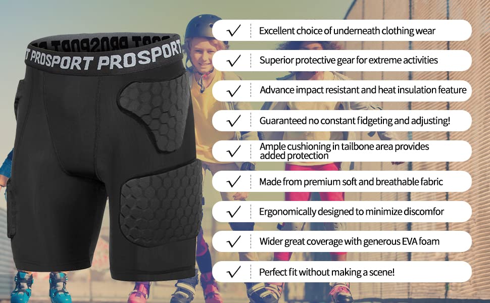 DGXINJUN Youth Kids Padded Compression Short Hip Portector 5 Pads Football Girdle