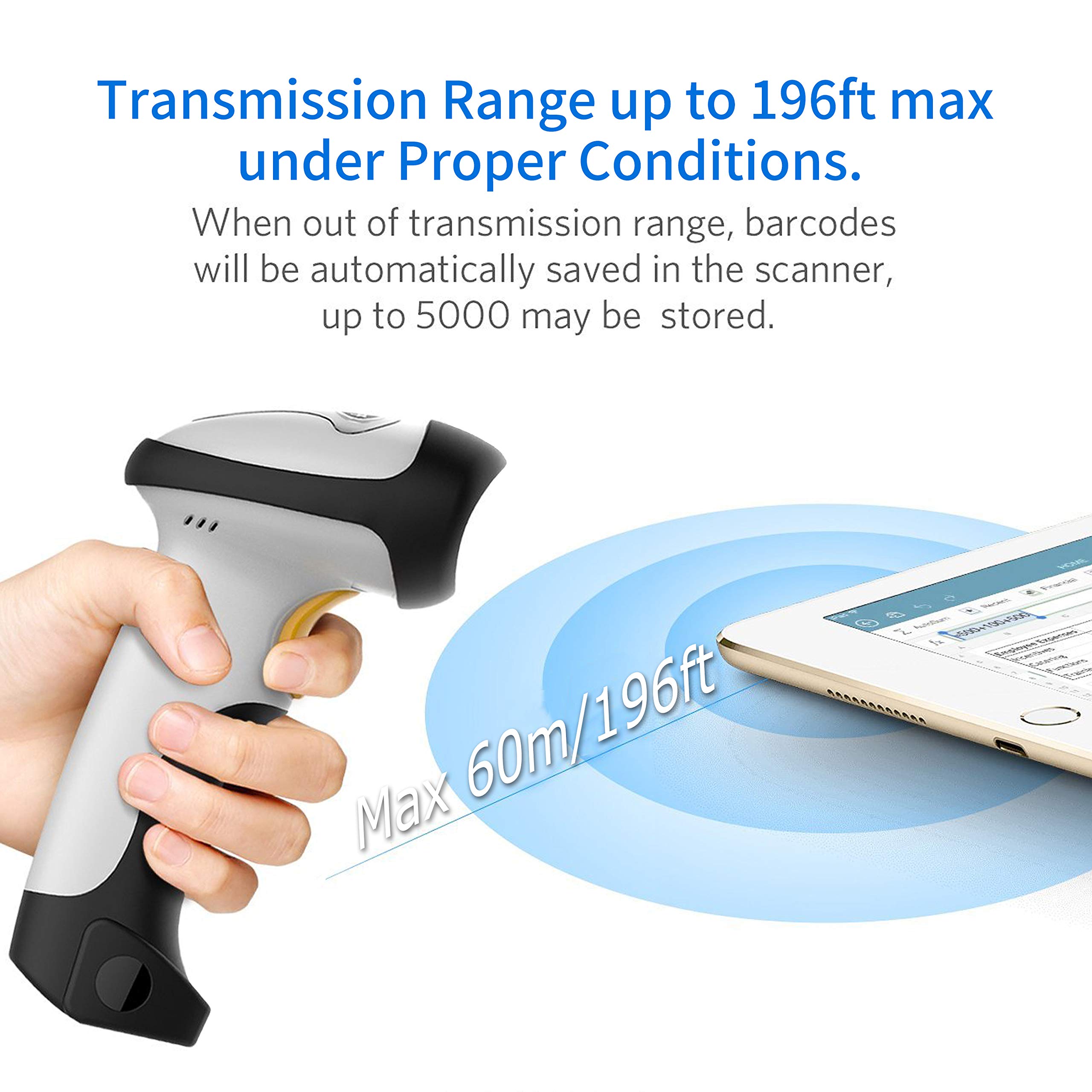 TEEMI Bluetooth Barcode Scanner 1D Handheld Automatic Laser Fast Accurate Bar Code Reader Auto Sensing Scanning, Easy Connect iPad iPad Android Smart Phone Tablet PC, No Stand