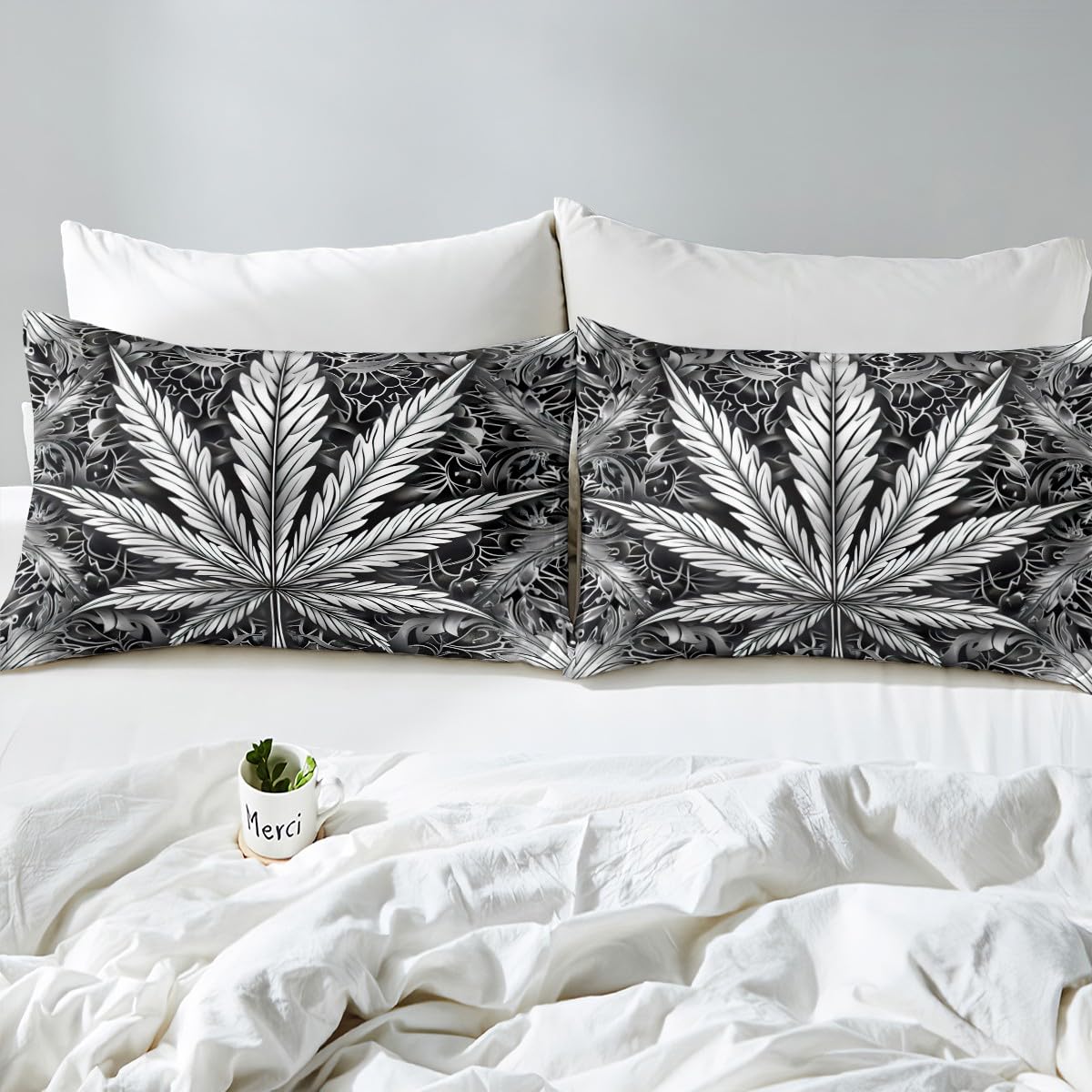 Marijuana Weed Leaf Bedding Set Full Size Psychedelic Cannabis Leaves Duvet Cover Hippie Marijuana Weed Green Leaf Comforter Cover Grey Trippy Hemp Bed Set Quilt Cover 3Pcs (No Comforter)