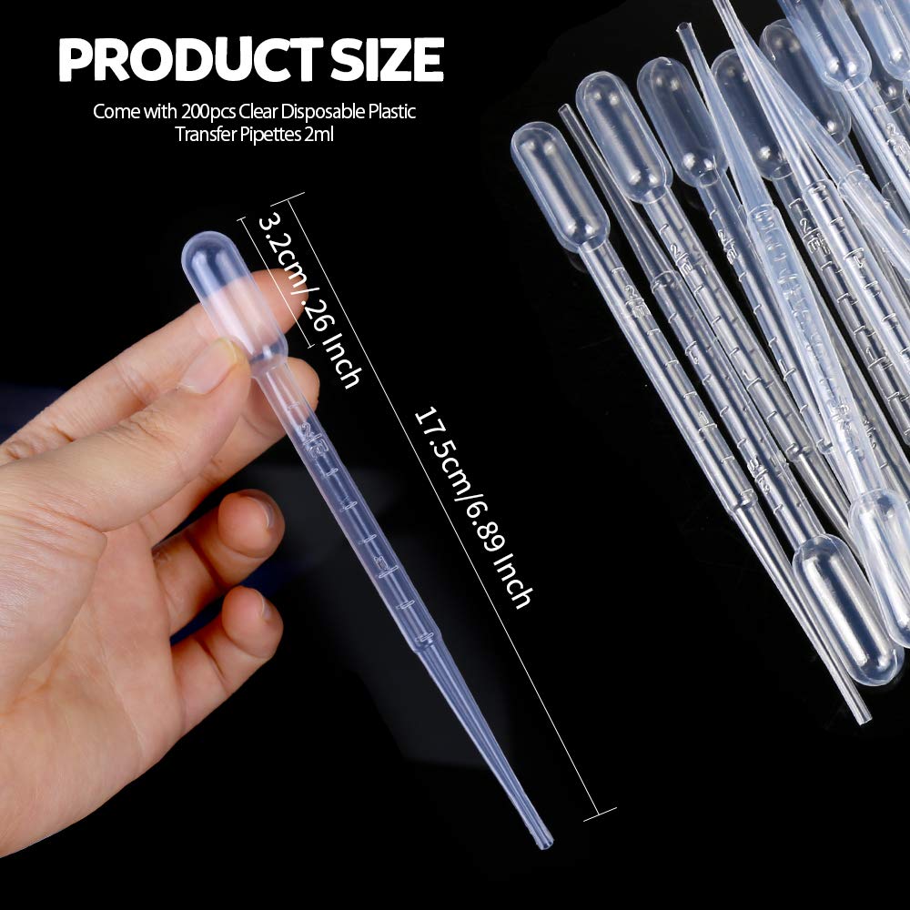 Teenitor 200PCS 2ML Disposable Pipettes Plastic Transfer Pipettes Eye Dropper Plastic Pipettes Dropper for Science Experiments, Essential Oil Blending, Crafting
