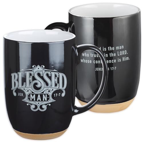 Christian Art Gifts Black Ceramic Coffee Mug ā 15 oz. Microwave and Dishwasher-safe Non-Toxic Lead-free Inspirational Scripture Coffee and Tea Mug for Men with Bible Verse: Blessed Man āJeremiah 17:7