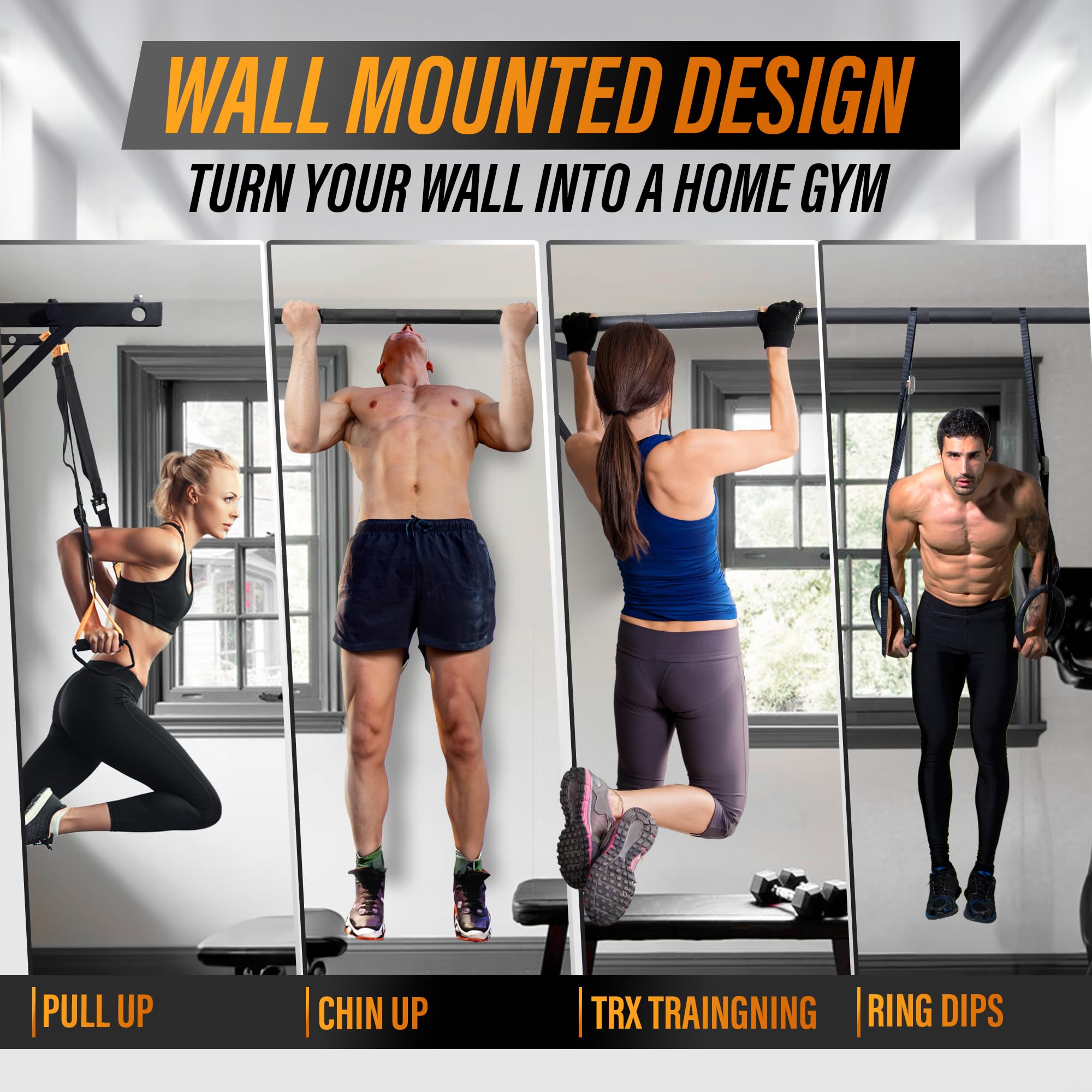 Yes4All Heavy Duty Wall Mounted Pull Up Bar β Multi-Grip Pull Ups / Pull Up Bar Ceiling Mount / Joist Mount for Home Gym