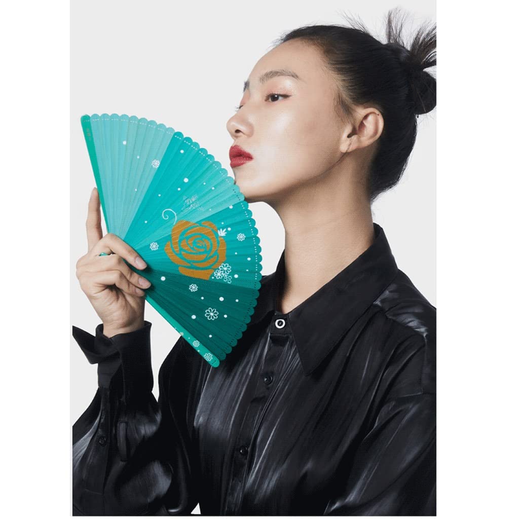 Folding Fans Women Hand Held Folding Fans Chinese/Japanese Style Butterflies Engraved Pattern Folding Hand Fan for Festivals Wedding Hand Fans (Green)