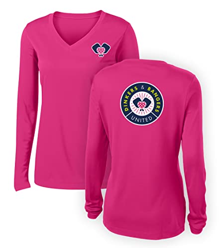 Dinkers & Bangers - Pink United - Women's Pickleball Performance Long Sleeve Shirt - 2 Sided - Berry - M