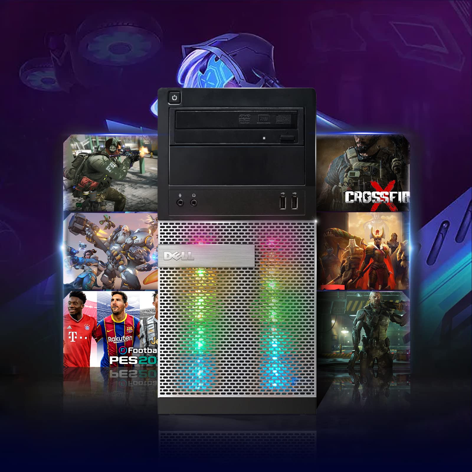 Dell RGB Gaming Desktop PC, Intel Quad I5 up to 3.6GHz, 16GB RAM, GeForce GTX 1050 Ti 4G GDDR5, 128G SSD + 2TB, DVD, WiFi & Bluetooth, RGB Keyboard & Mouse, Win 10 Pro (Renewed)
