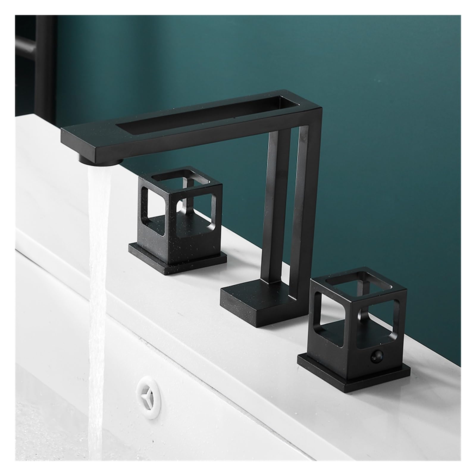 IPDBLBYL Art Design Bathroom Faucet Cold and Hot Deck Mounted Tap All Brass Dual Handles Basin Tap Bathtub Faucet (Color : Black)