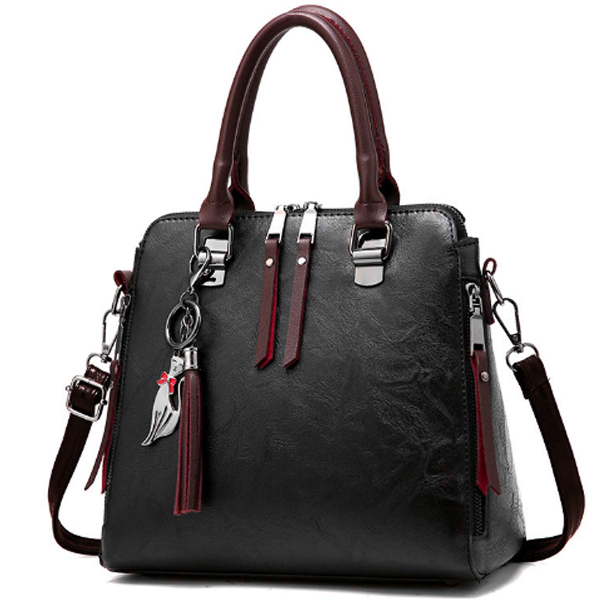 Dayfine Women Handbags PU Long Strap Shoulder Bag Ladies Tote Bag Cross-body Bags Purse Messenger Bags-Black